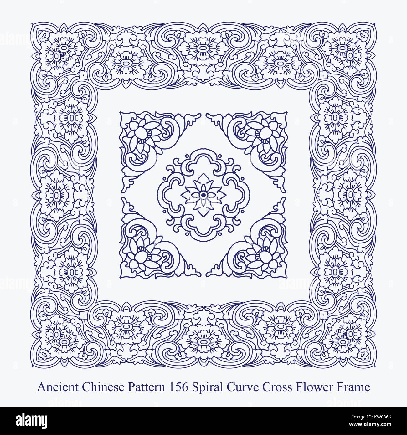 Ancient Chinese Pattern of Spiral Curve Cross Flower Frame Stock Vector ...