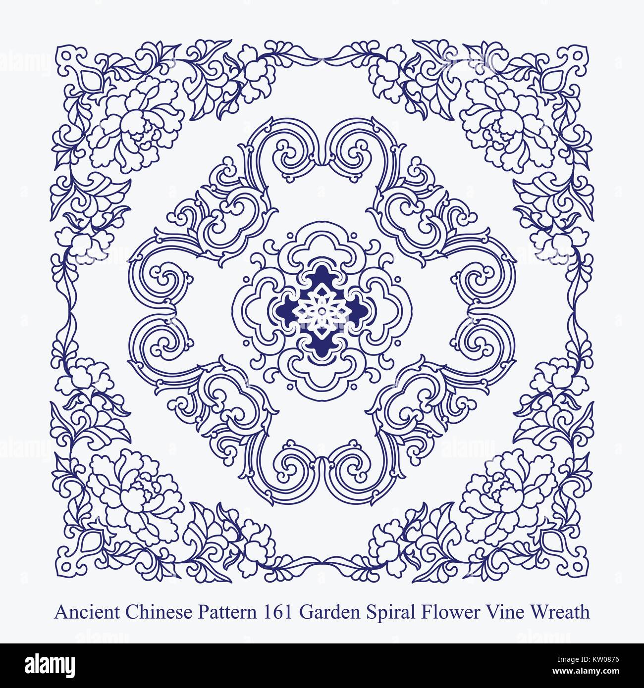 Ancient Chinese Pattern of Garden Spiral Flower Vine Wreath Stock ...