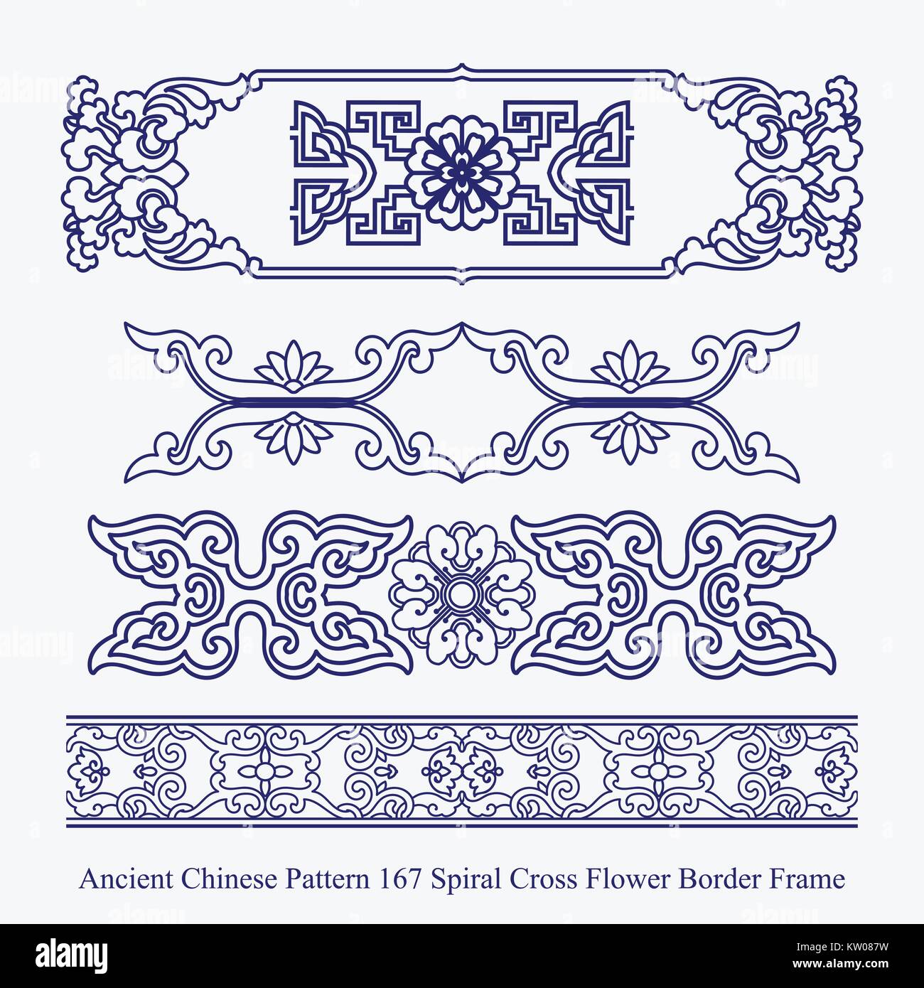 Ancient Chinese Pattern of Spiral Cross Flower Border Frame Stock ...