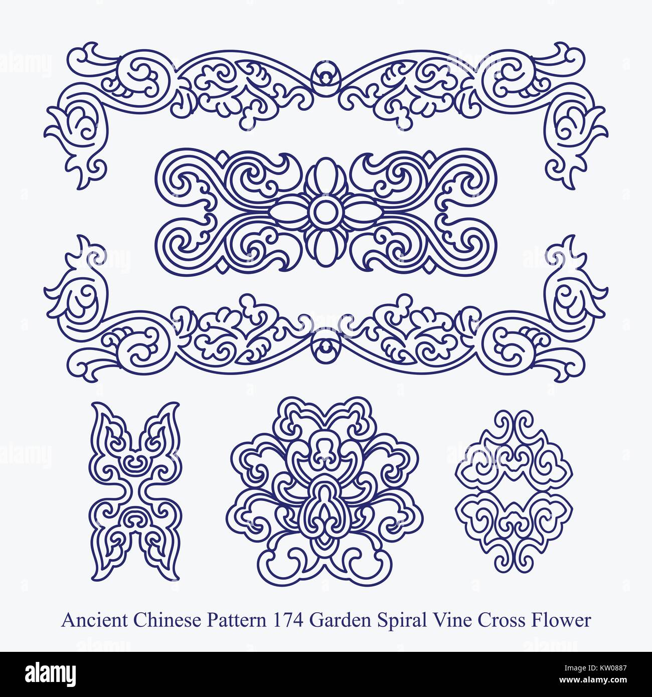 Ancient Chinese Pattern of Garden Spiral Vine Cross Flower Stock Vector ...