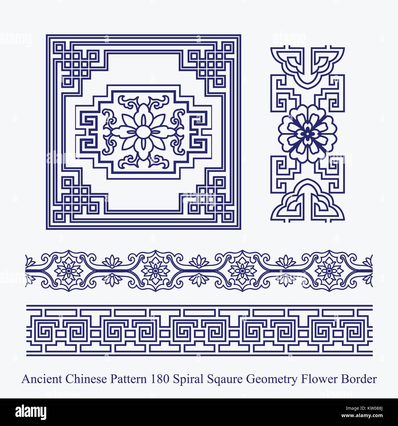 Ancient Chinese Pattern of Spiral Sqaure Geometry Flower Border Stock ...