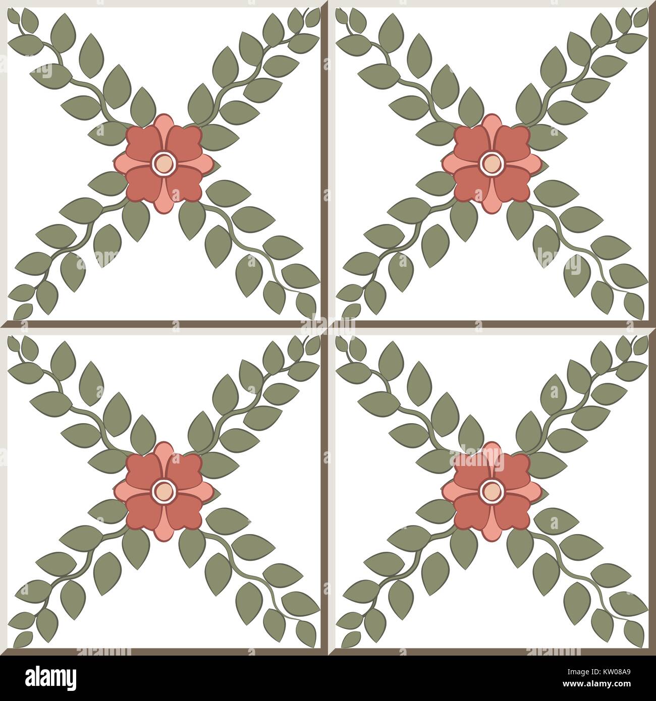 Ceramic tile pattern of cross leaf vine pink flower Stock Vector Image ...