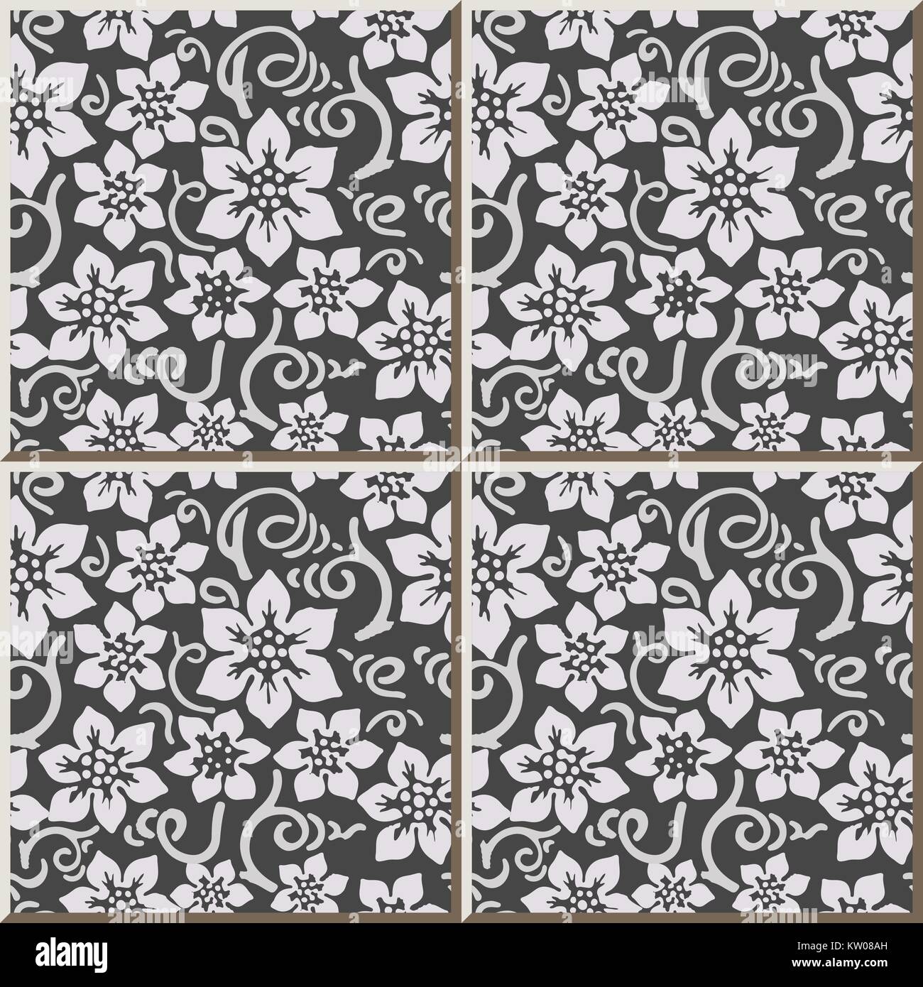 Ceramic tile pattern of vintage white flower spiral curve stem Stock ...