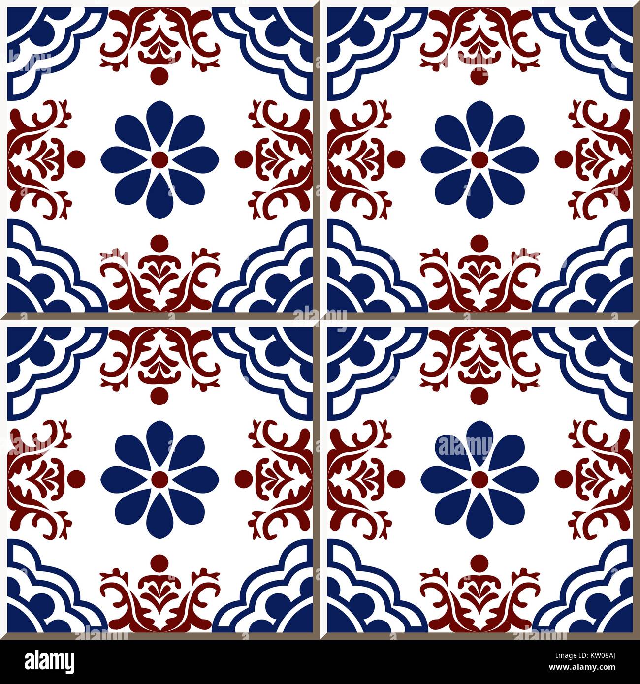 Ceramic tile pattern of elegant vintage blue and red flower Stock ...