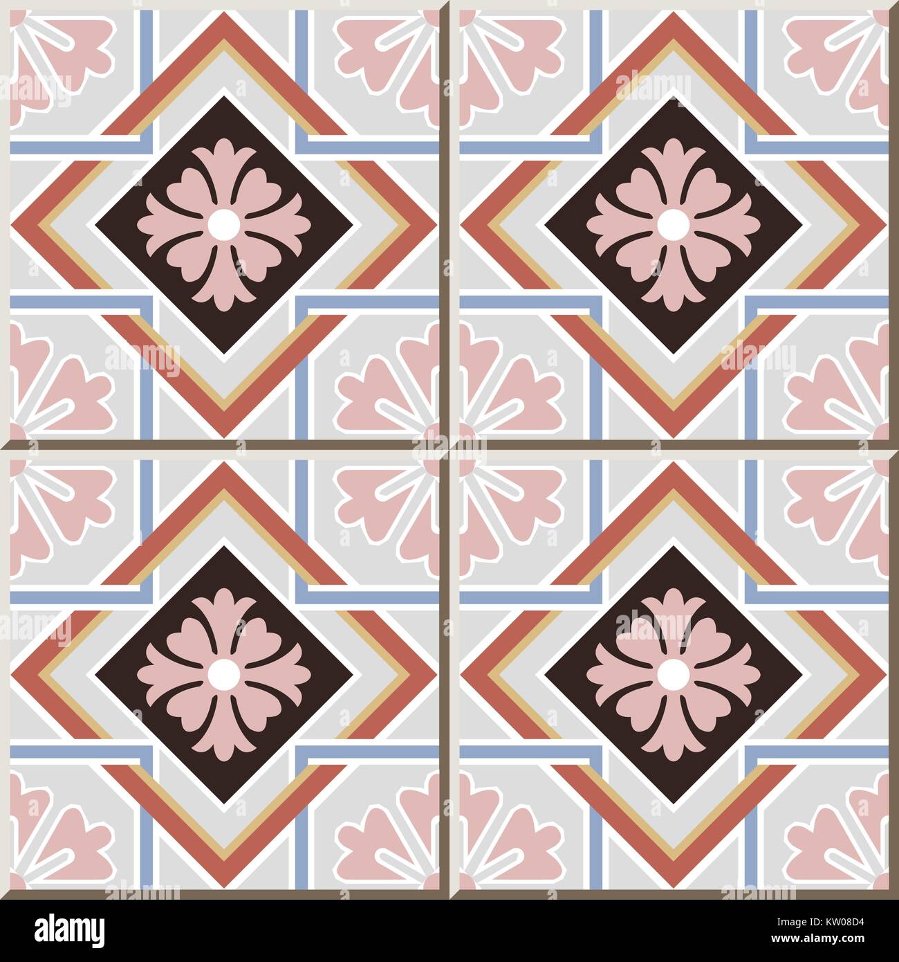 Ceramic tile pattern of square check cross frame flower geometry Stock ...