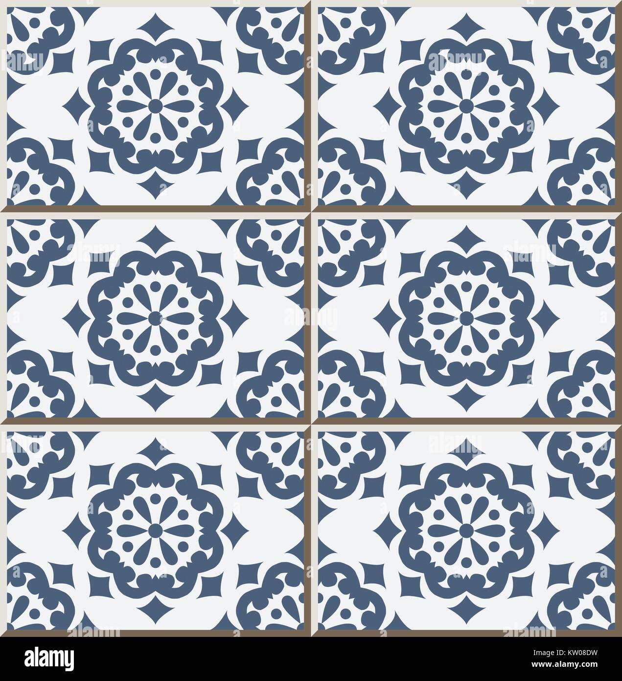 Ceramic tile pattern of vintage blue round flower Stock Vector Image ...