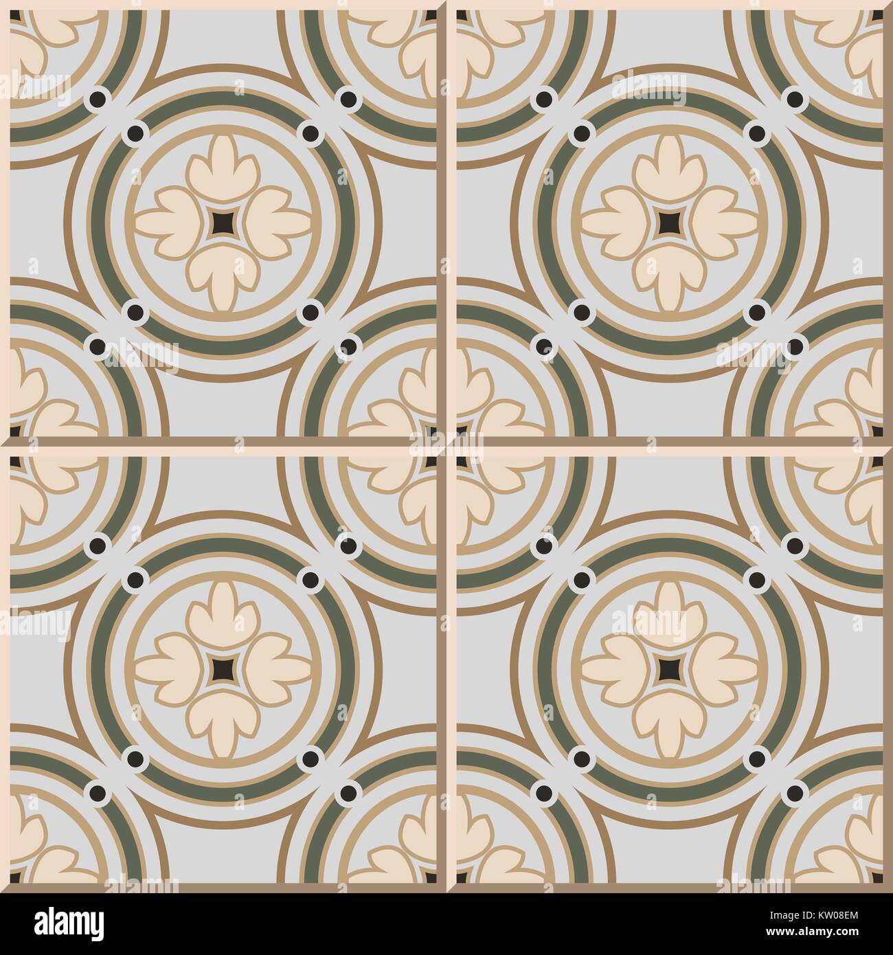 Ceramic tile pattern of vintage round circle frame cross flower Stock ...