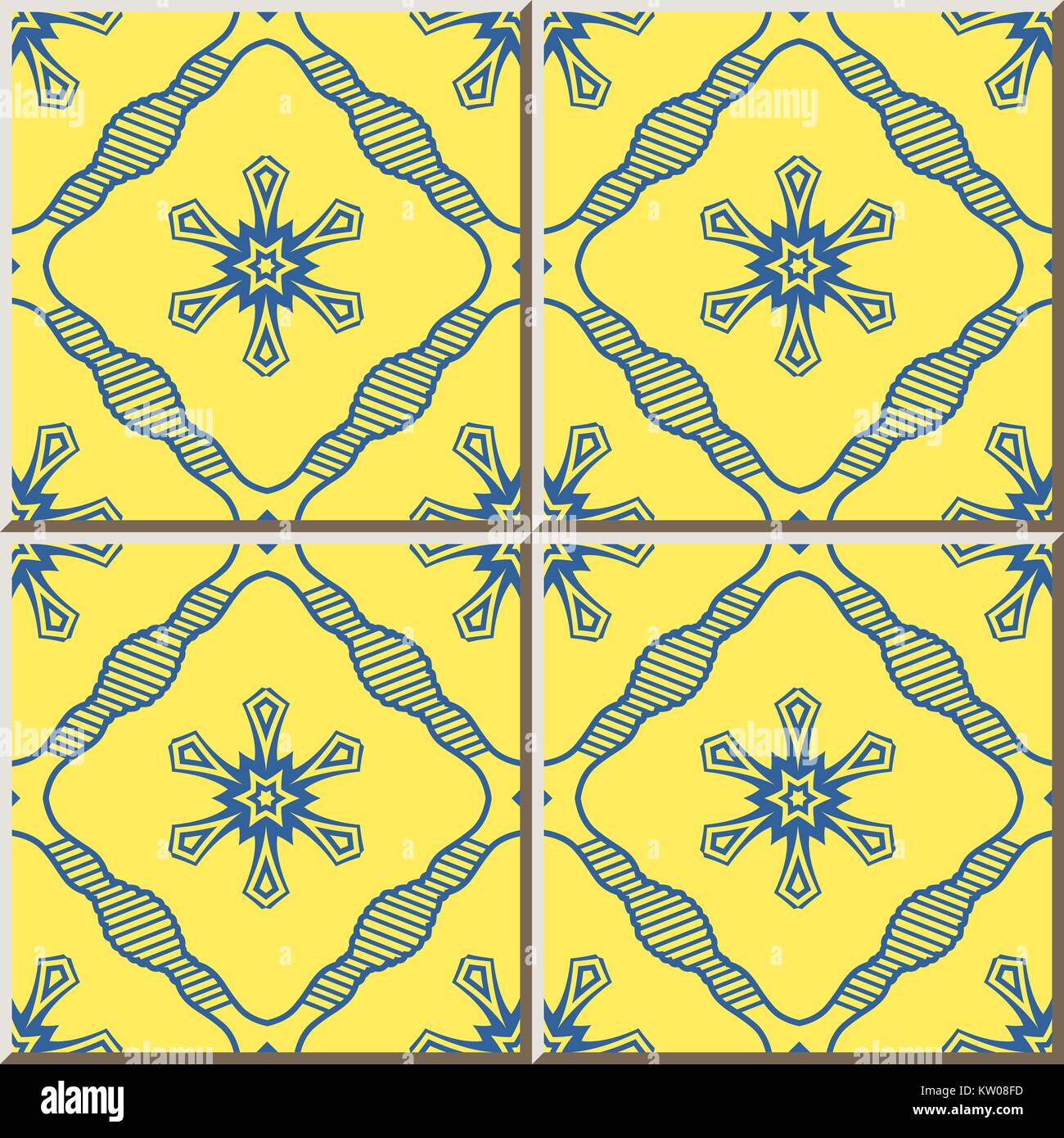 Ceramic tile pattern of yellow blue cross line flower Stock Vector ...