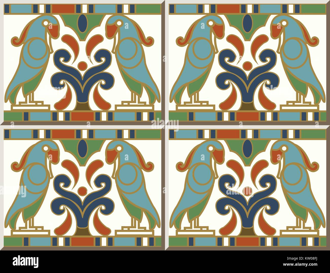 Ceramic tile pattern of bird parrot spiral round Stock Vector Image ...