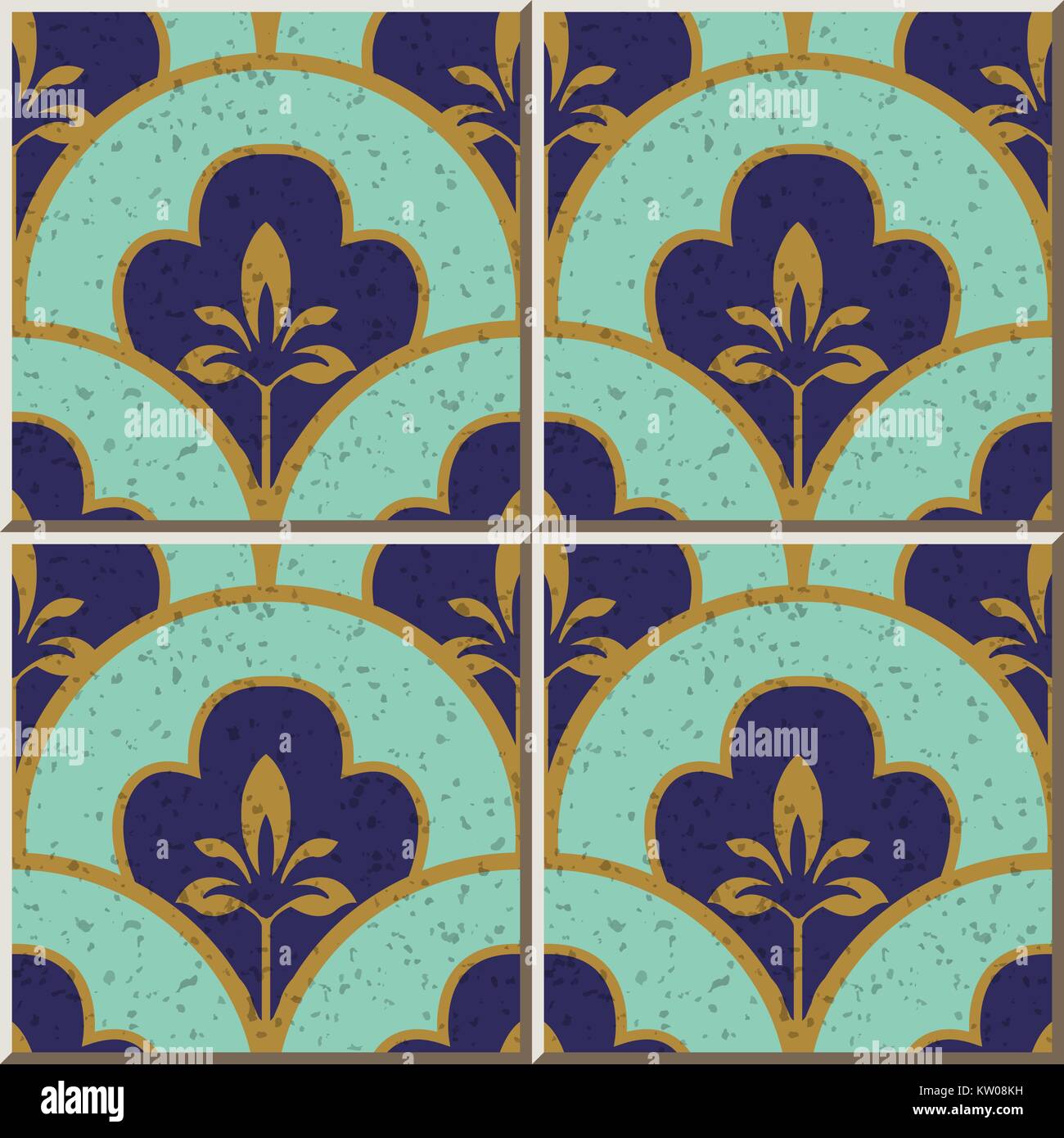 Ceramic tile pattern of round curve scale golden line flower Stock ...