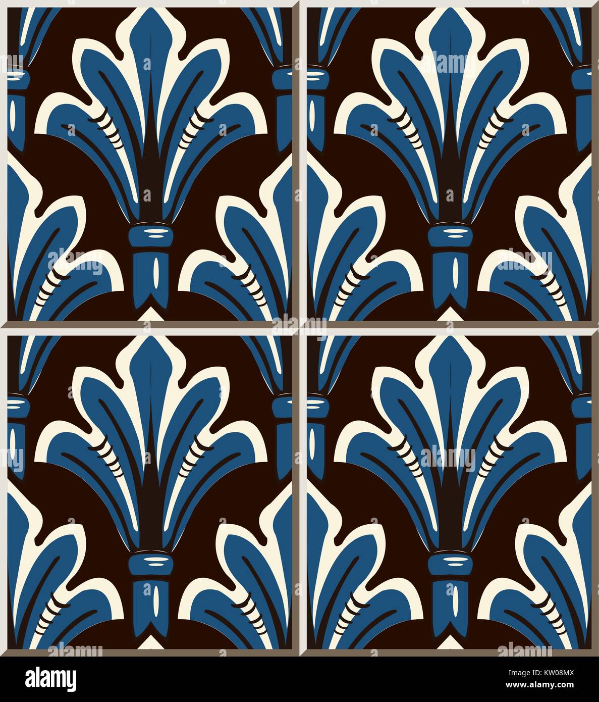Ceramic tile pattern of blue nature garden curve leaf Stock Vector ...