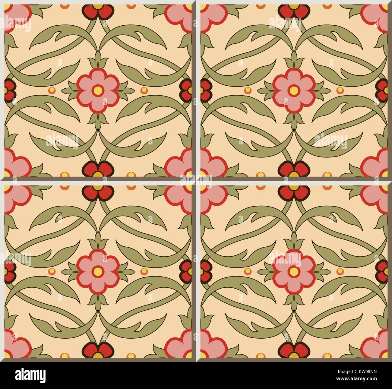 Ceramic tile pattern of garden pink flower curve leaf vine Stock Vector ...