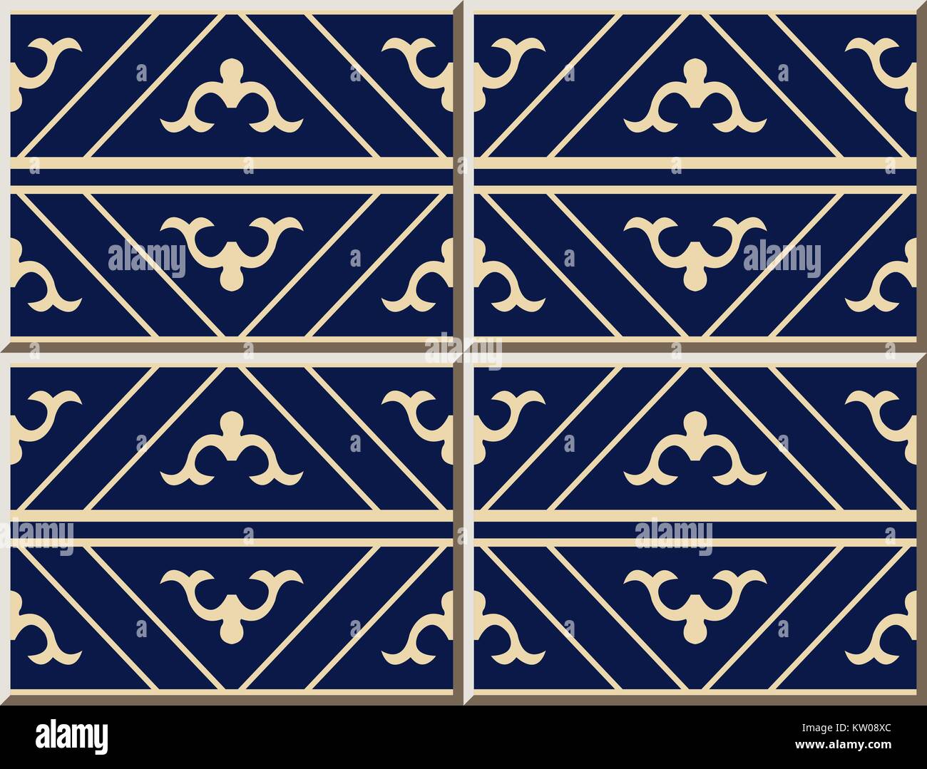 Ceramic tile pattern retro navy blue Japanese geometry check frame ...