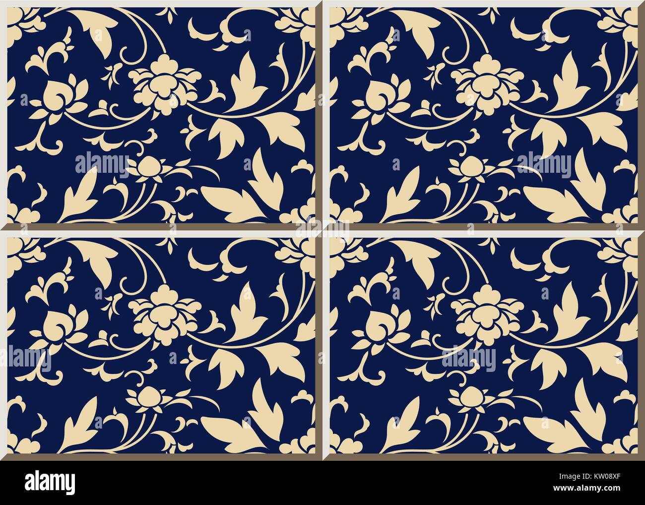 Ceramic tile pattern navy blue botanic garden flower vine chintz Stock ...