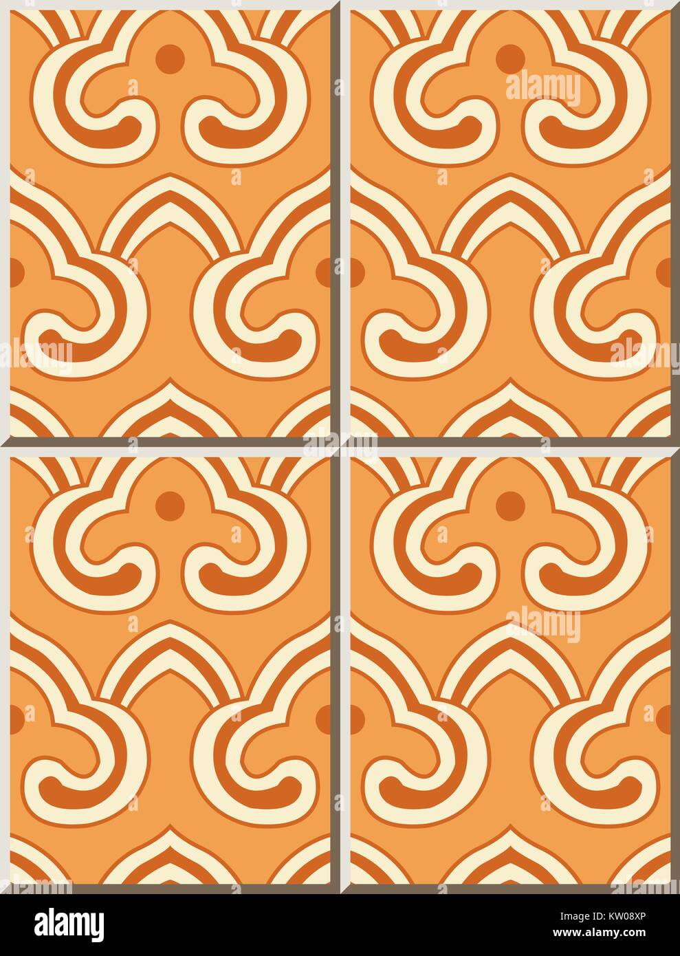 Ceramic tile pattern orange oriental curve cross round spiral frame ...