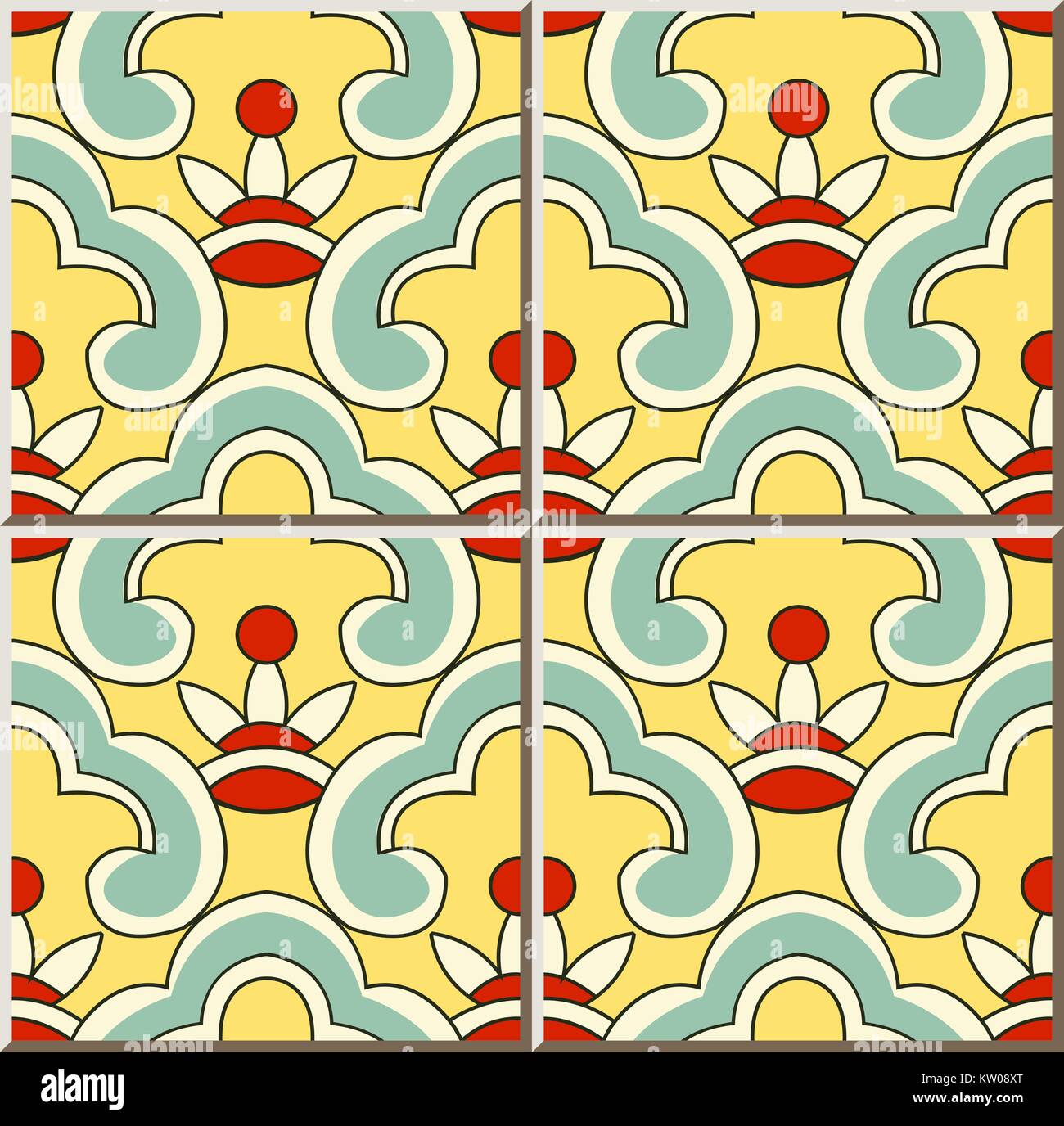 Ceramic tile pattern oriental Chinese royal curve trefoil cross frame ...