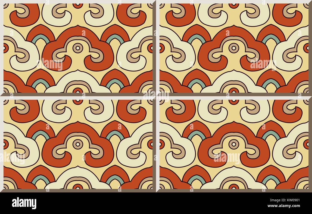 Ceramic tile pattern oriental curve cross round geometry frame Stock ...
