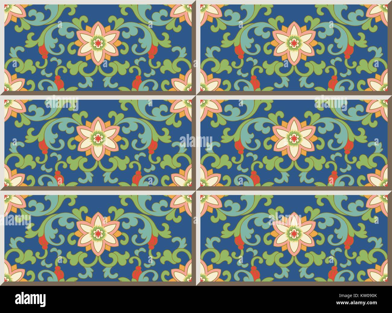 Ceramic tile pattern oriental botanic garden curve spiral leaf flower ...
