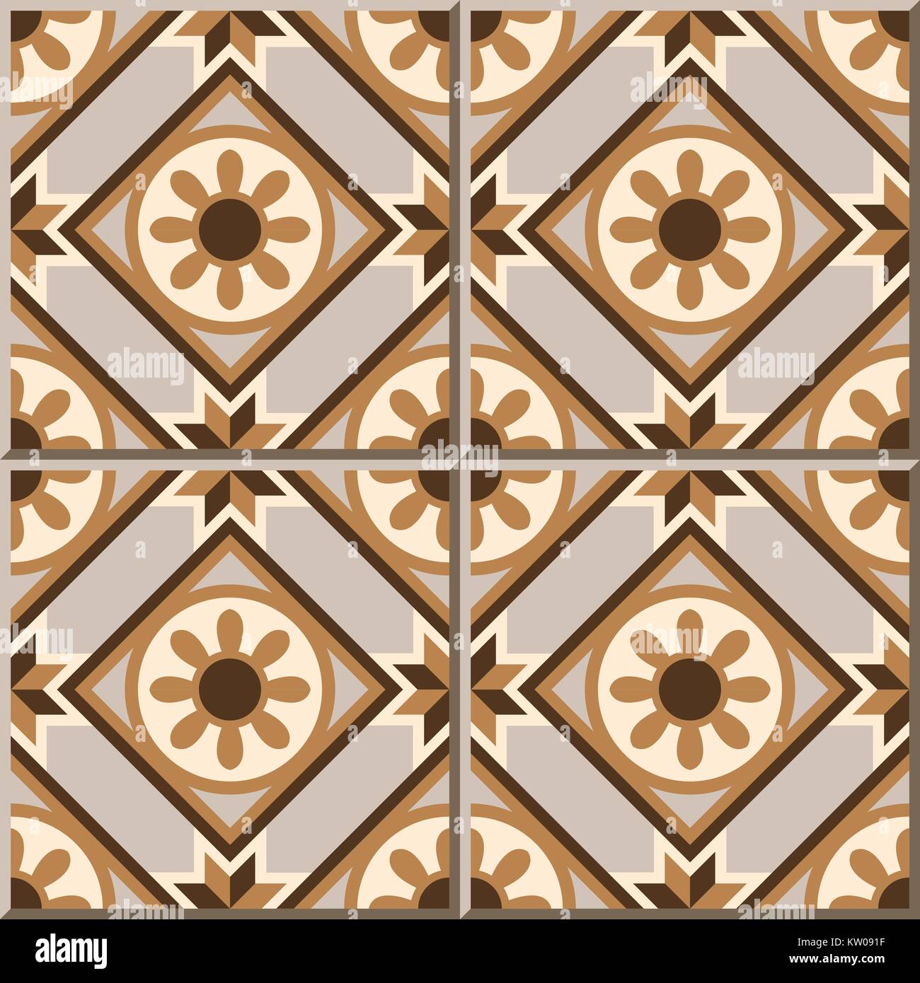 Ceramic tile pattern of brown round flower geometry check cross Stock ...