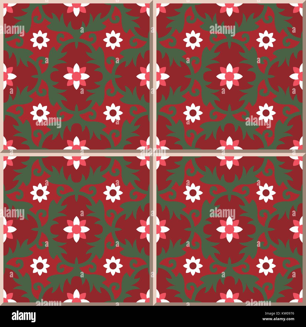 Ceramic tile pattern of red tone flower spiral leaf Stock Vector Image ...
