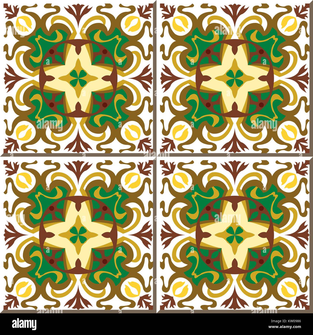 Ceramic tile pattern of garden green brown round curve cross ...