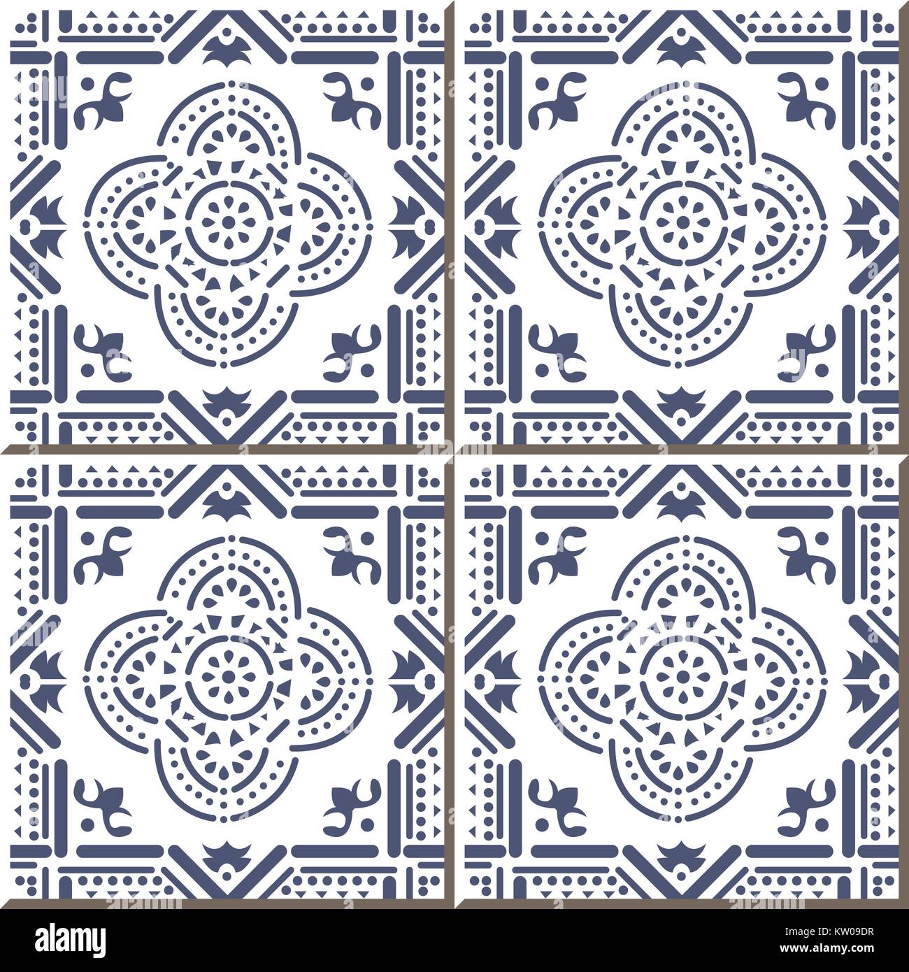 Ceramic tile pattern of retro aboriginal blue line round cross ...