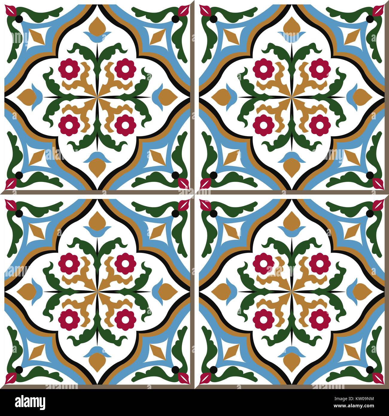 Ceramic tile pattern of retro botanic garden flower leaf vine ...