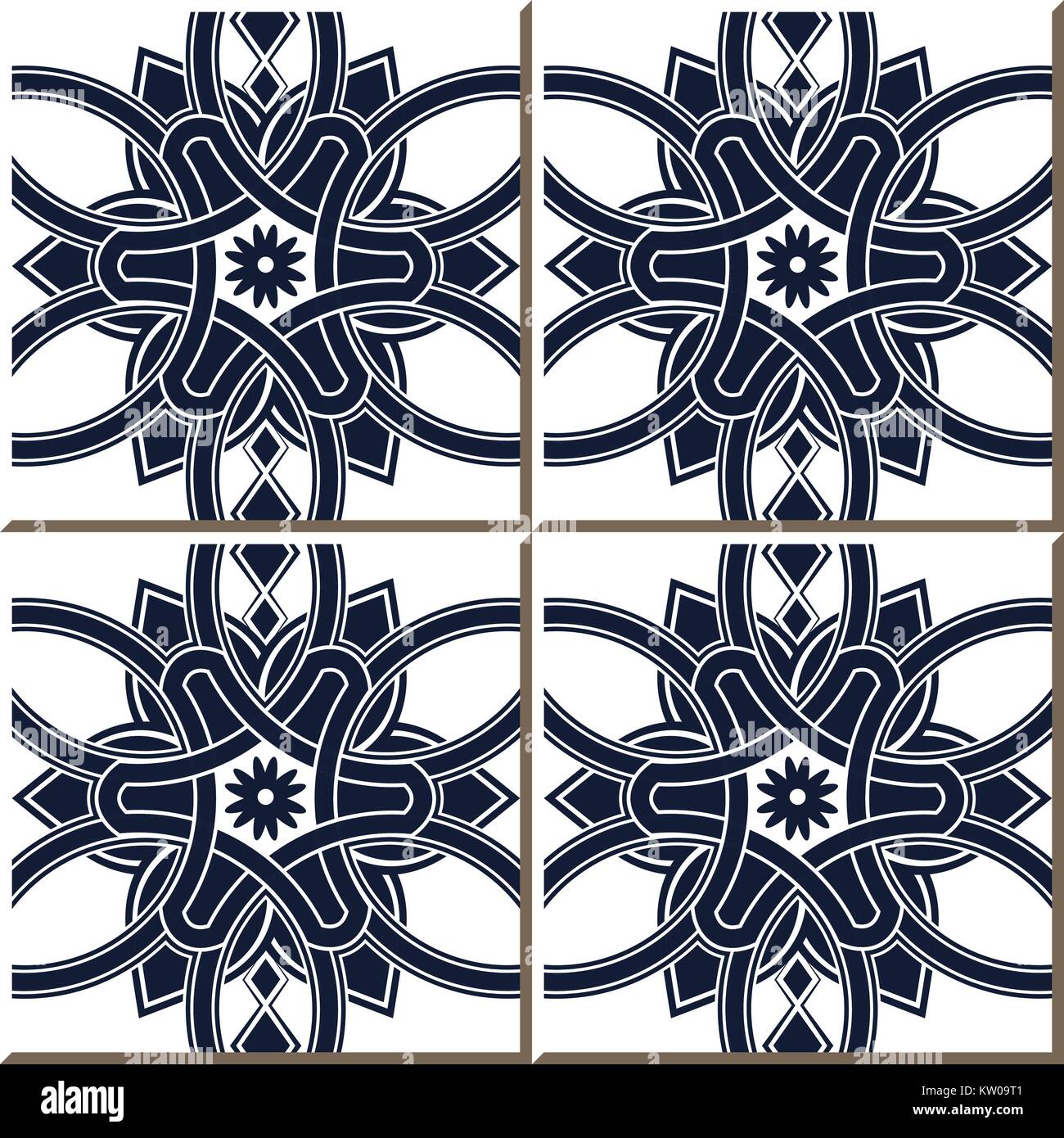 Ceramic tile pattern of retro blue triangle cross round line Stock ...