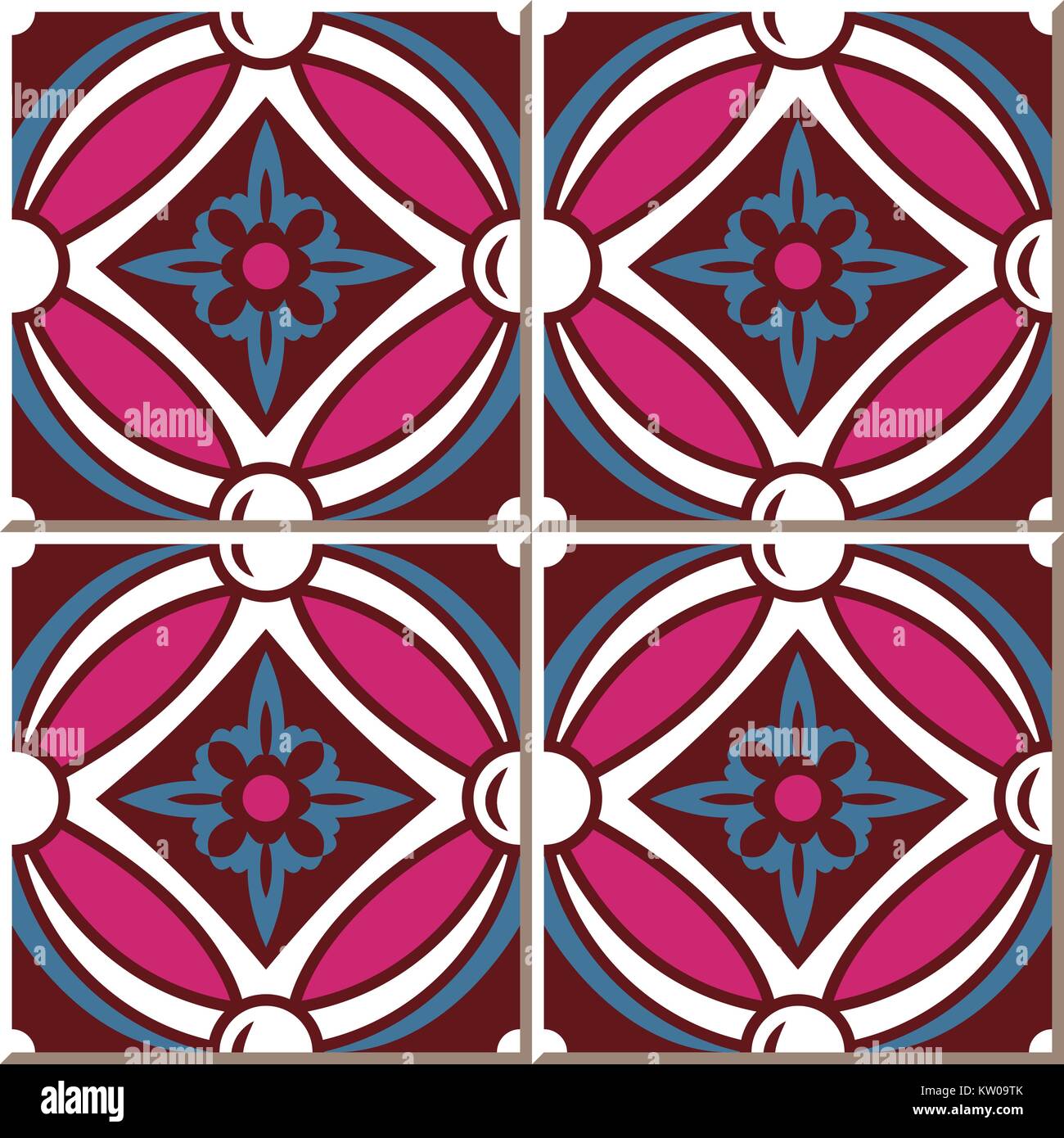 Ceramic tile pattern of retro pink round cross flower Stock Vector ...