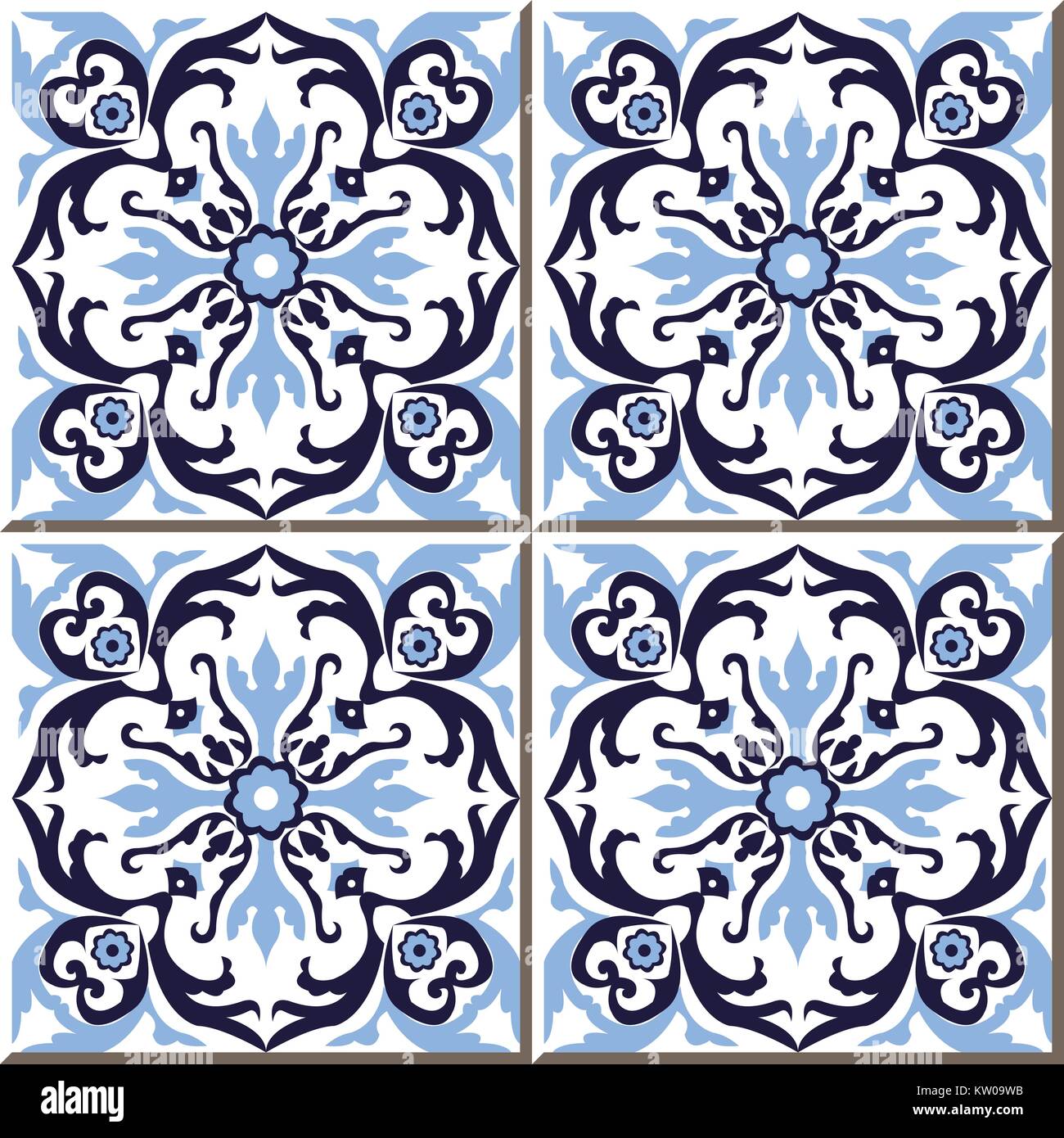 Ceramic tile pattern of spiral round blue flower kaleidoscope Stock ...