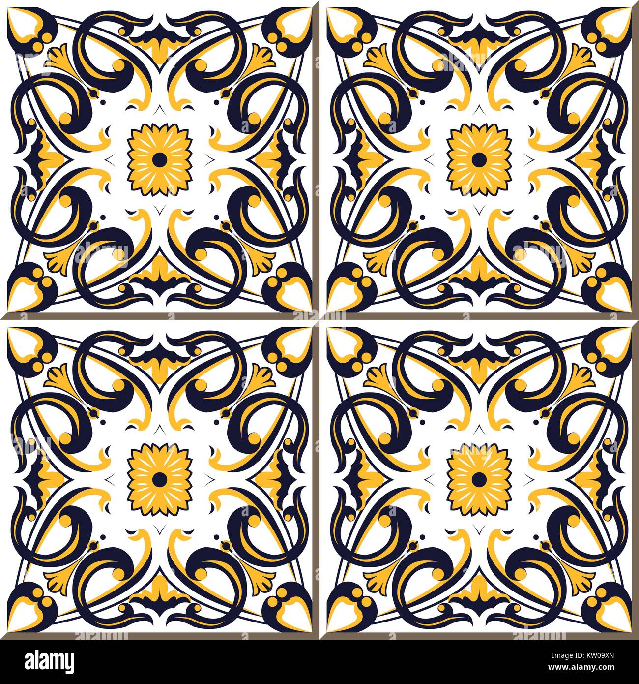 Ceramic tile pattern of spiral round square flower Stock Vector Image ...