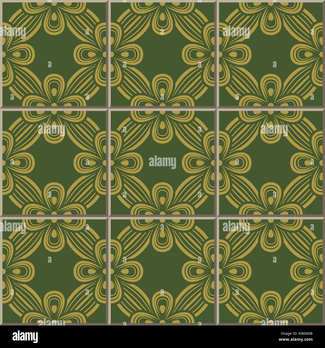 Ceramic tile pattern of green golden ribbon flower Stock Vector Image ...