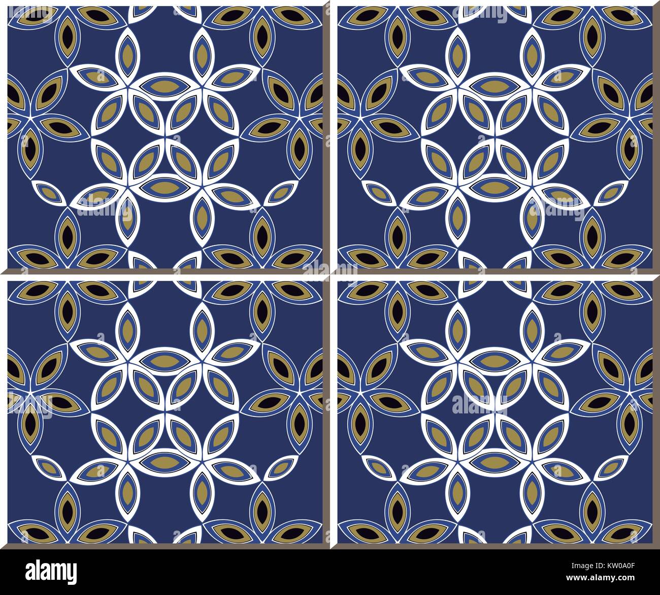 Ceramic tile pattern of retro blue curve star cross flower Stock Vector ...