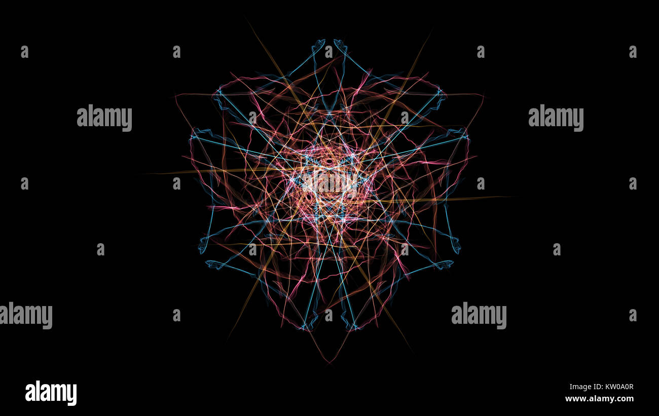 The bright colors of the lines on black background. Silk symmetry ...