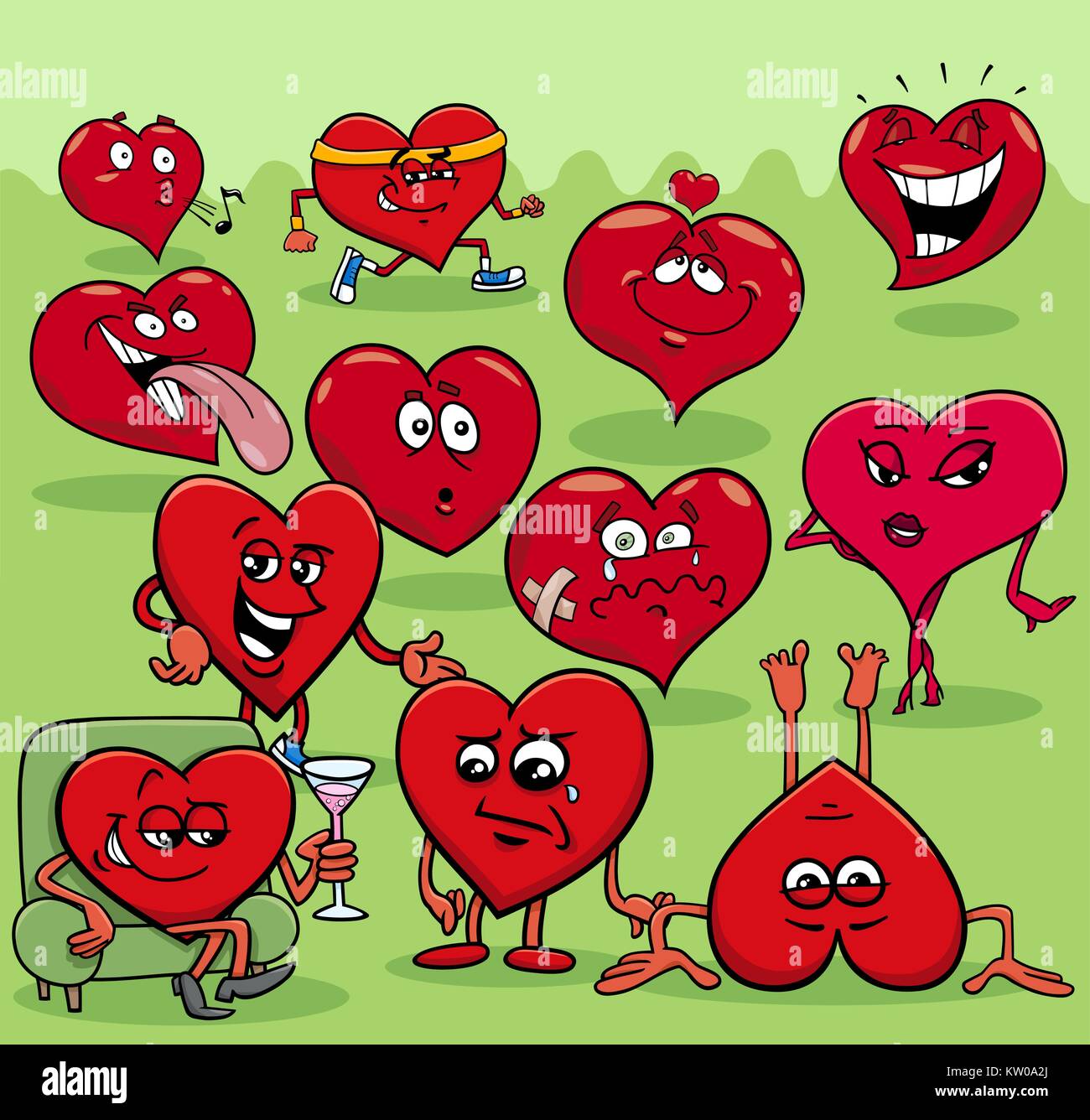 Cartoon Illustration of Valentines Day Hearts Characters Group Stock ...