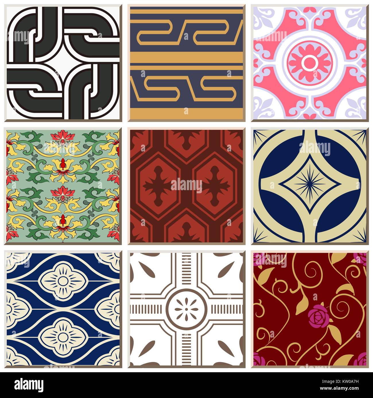 Oriental antique retro ceramic tile pattern combo collection set Stock ...
