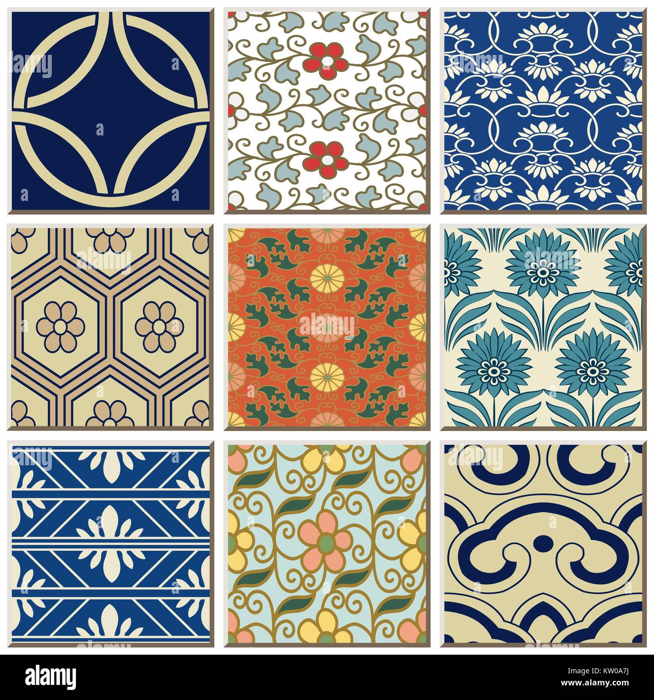 Oriental antique retro ceramic tile pattern combo collection set Stock ...