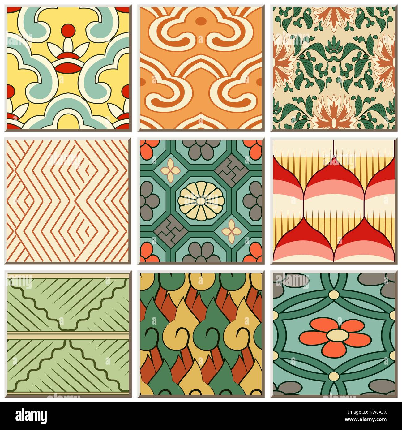 Oriental antique retro ceramic tile pattern combo collection set Stock ...