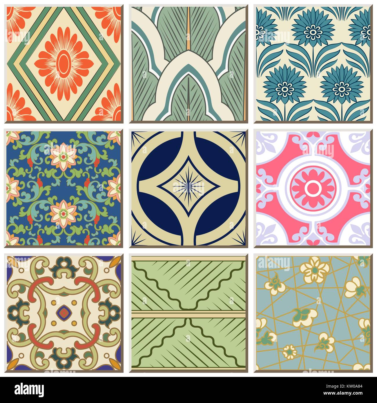 Oriental antique retro ceramic tile pattern combo collection set Stock ...