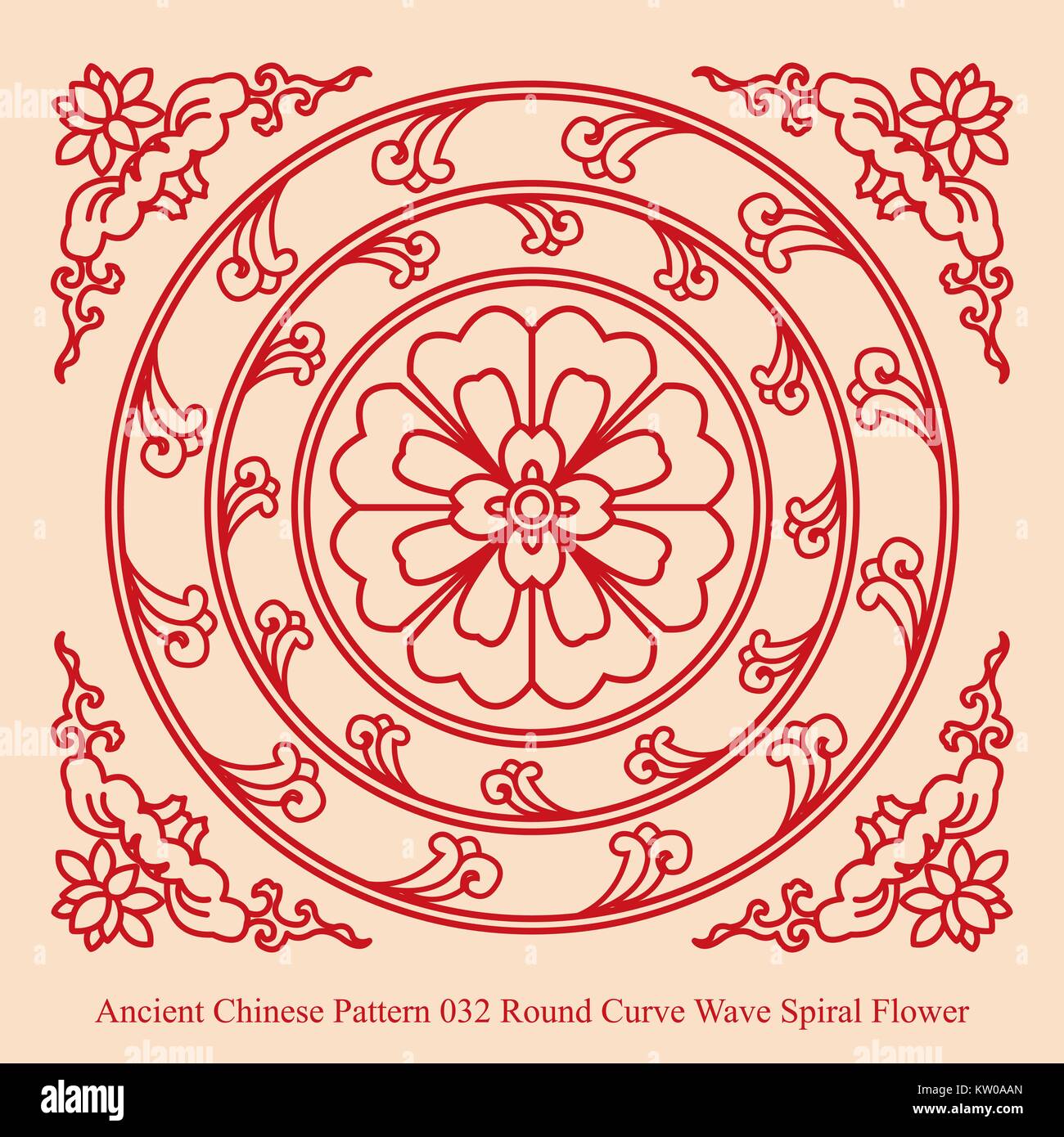 Ancient Chinese Pattern of Round Curve Wave Spiral Flower Stock Vector ...