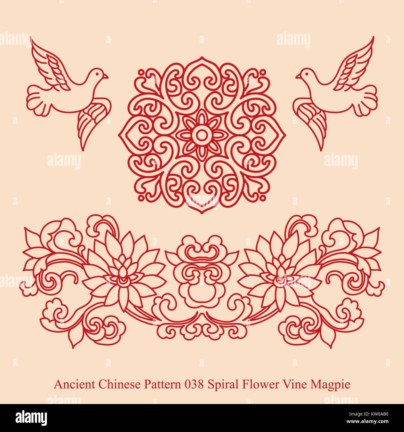 Ancient Chinese Pattern of Spiral Flower Vine Magpie Stock Vector Image ...