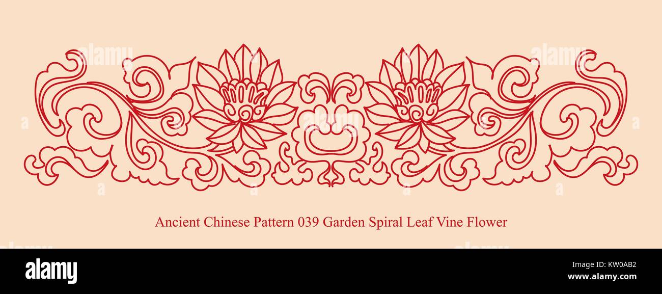 Ancient Chinese Pattern of Garden Spiral Leaf Vine Flower Stock Vector ...