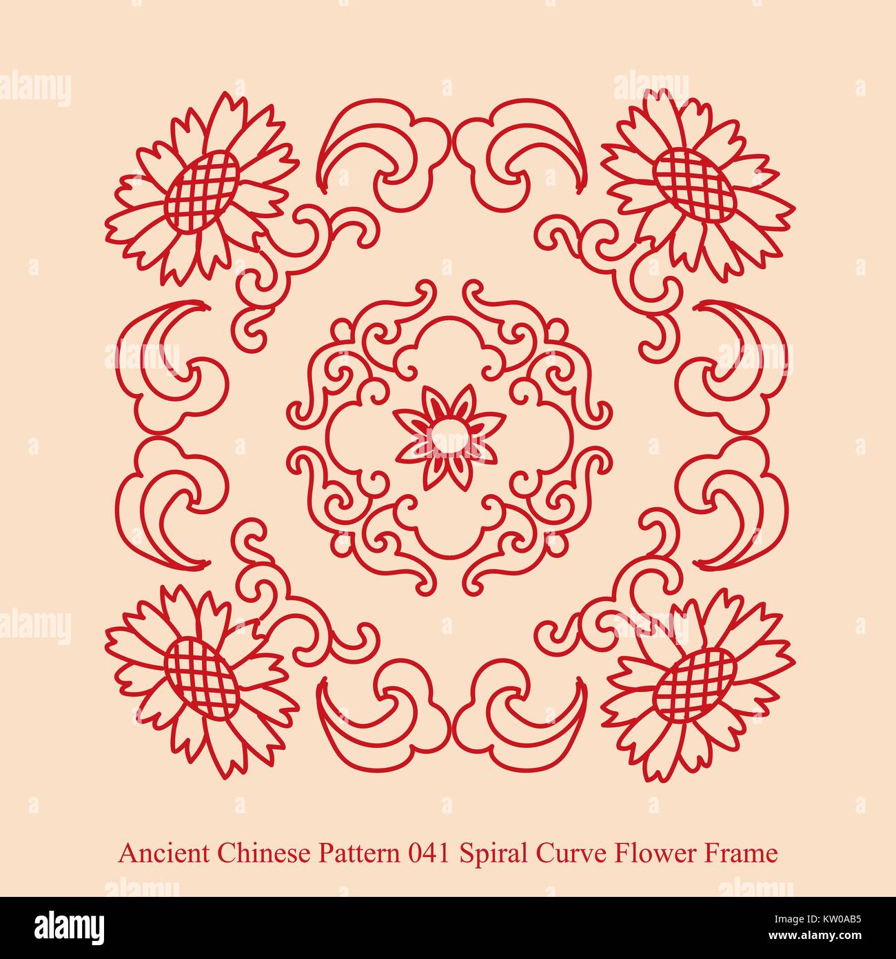 Ancient Chinese Pattern of Spiral Curve Flower Frame Stock Vector Image ...