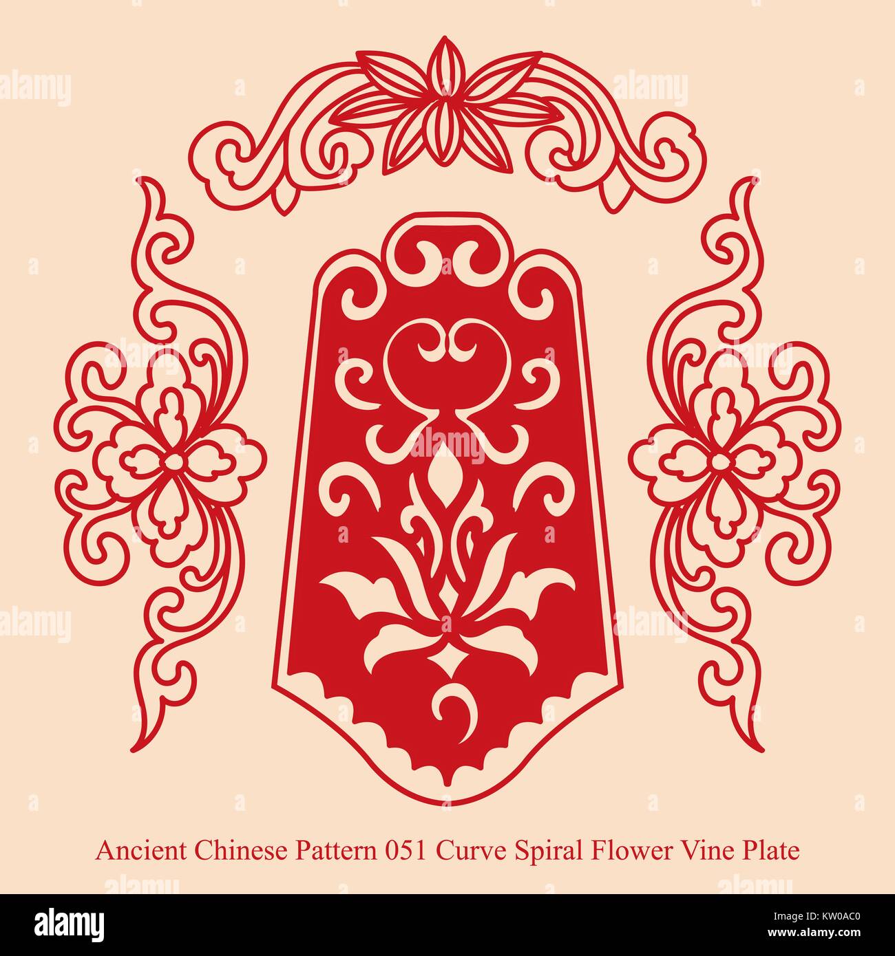Ancient Chinese Pattern of Curve Spiral Flower Vine Plate Stock Vector ...