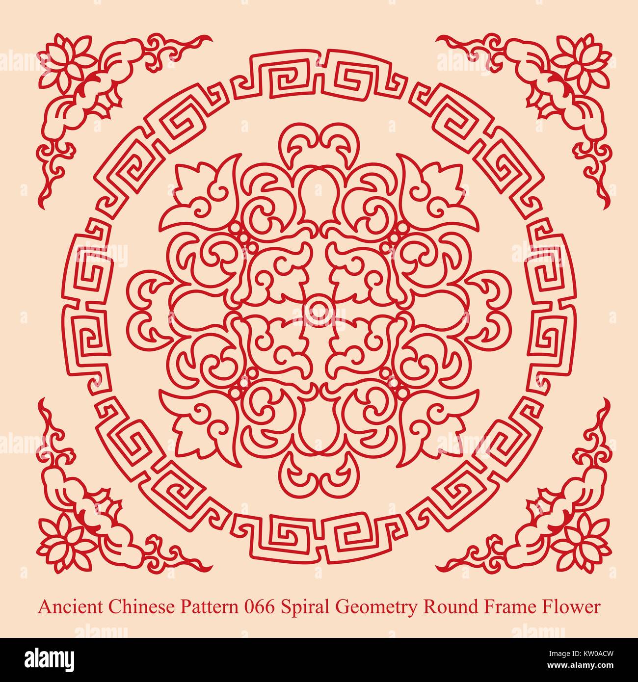 Ancient Chinese Pattern of Spiral Geometry Round Frame Flower Stock ...