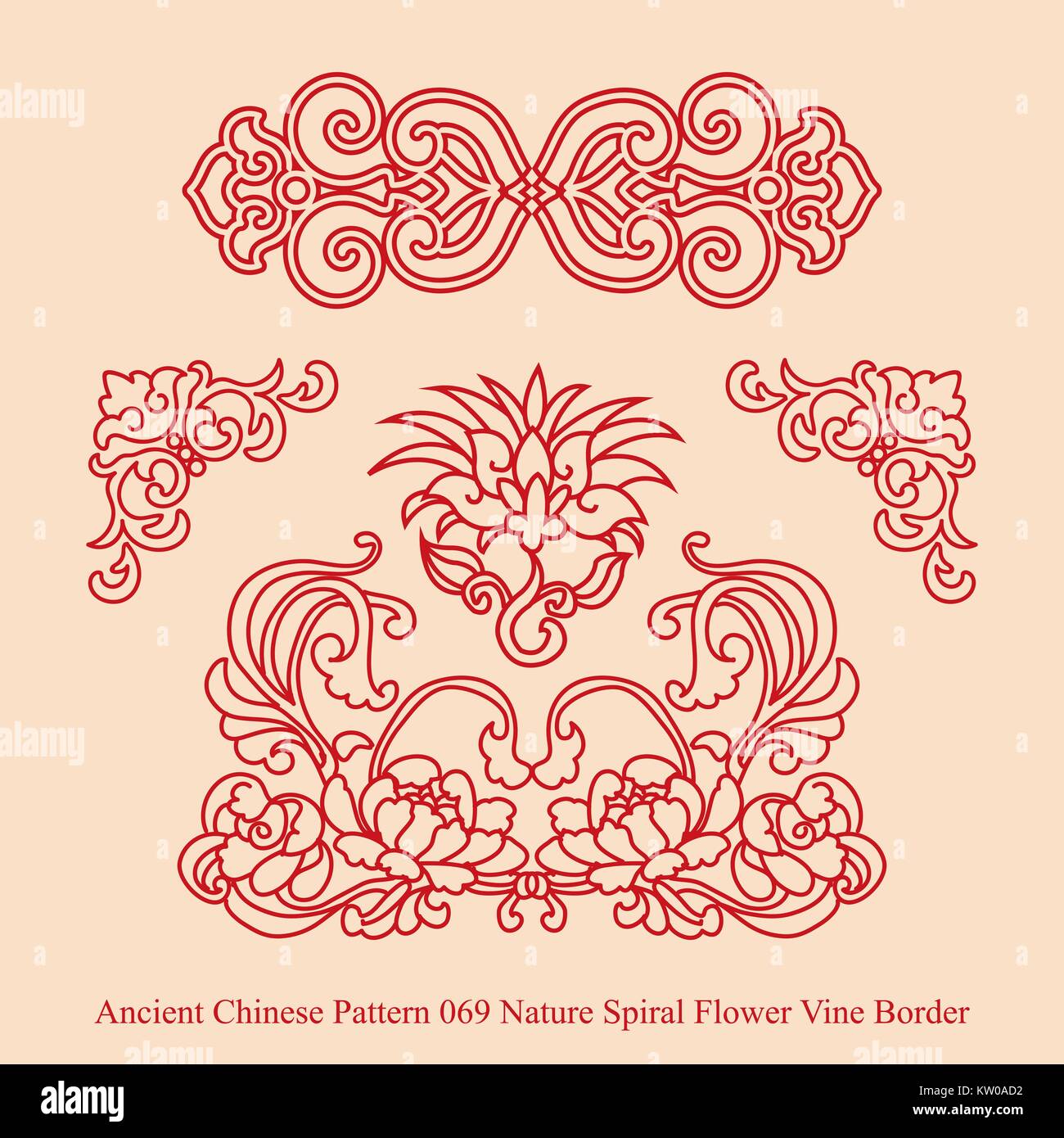 Ancient Chinese Pattern of Nature Spiral Flower Vine Border Stock ...