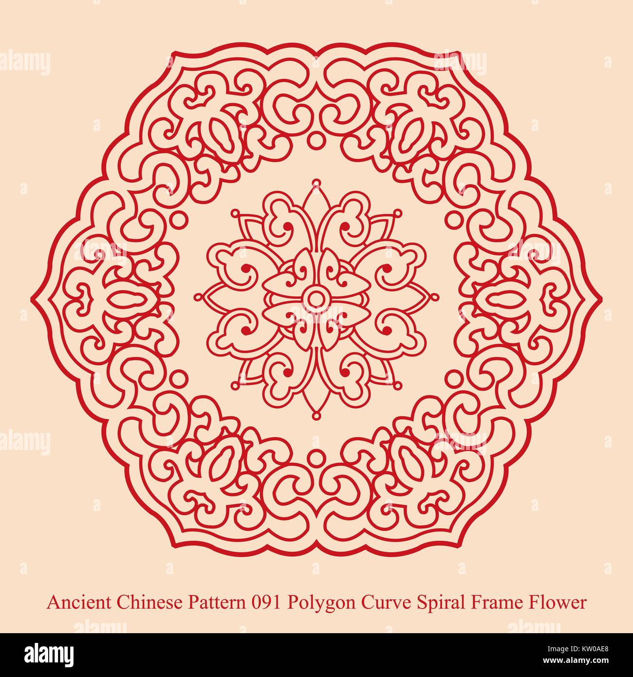 Ancient Chinese Pattern of Polygon Curve Spiral Frame Flower Stock ...
