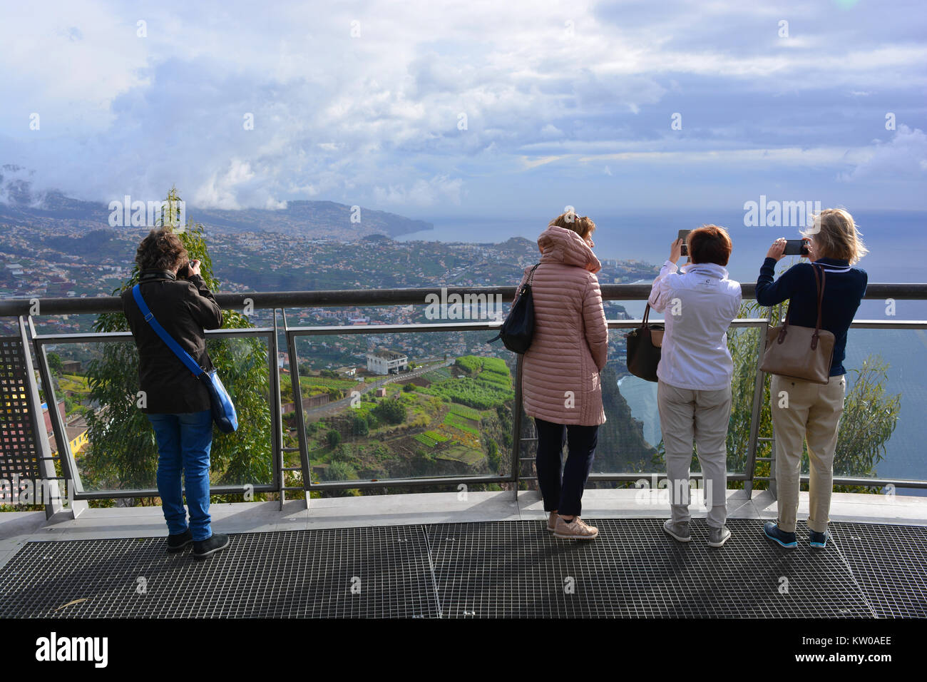 Tourists at the viewing platform at Cabo Girao, Camara de Lobos ...