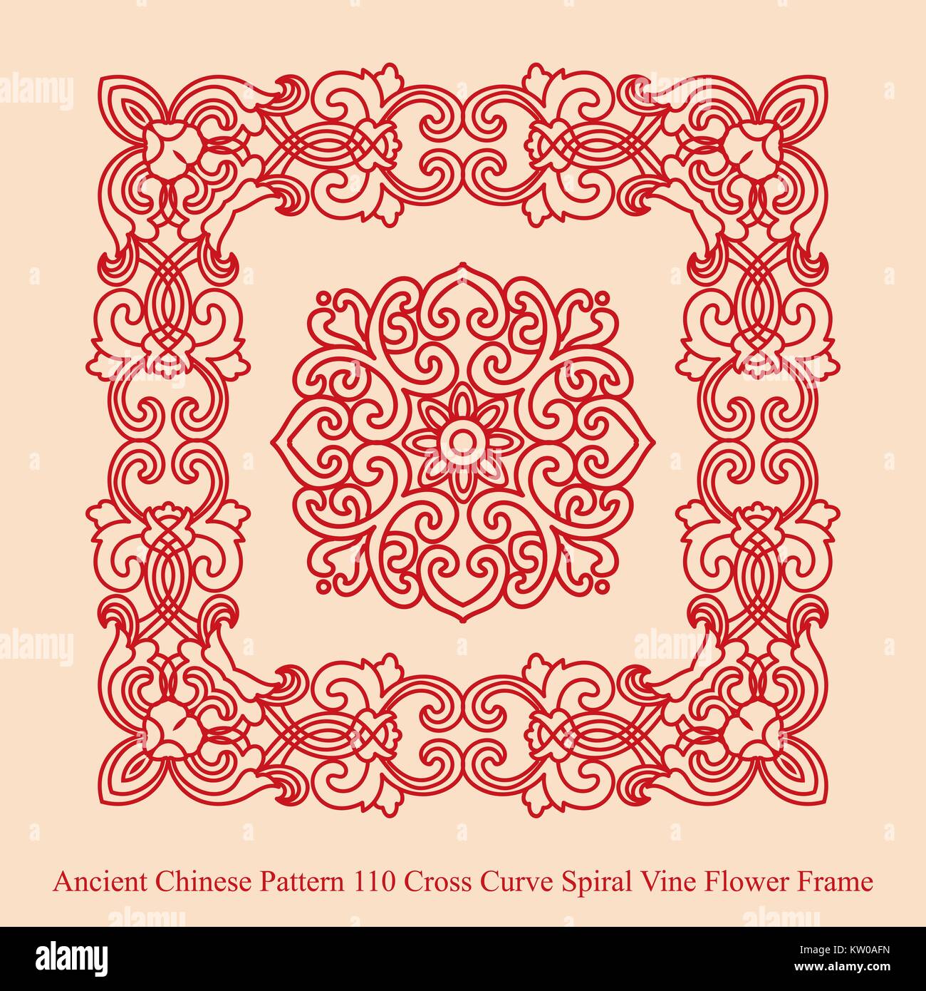 Ancient Chinese Pattern of Cross Curve Spiral Vine Flower Frame Stock ...