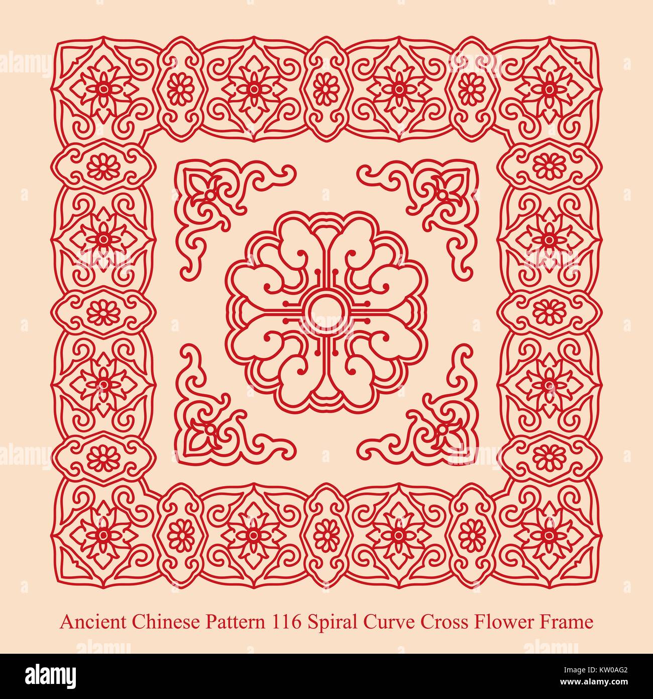 Ancient Chinese Pattern of Spiral Curve Cross Flower Frame Stock Vector ...